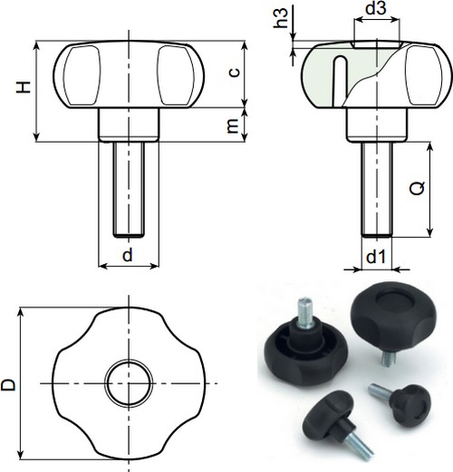 4-lobe handwheel with threaded stud tól 170 HUF: www.afigo.hu